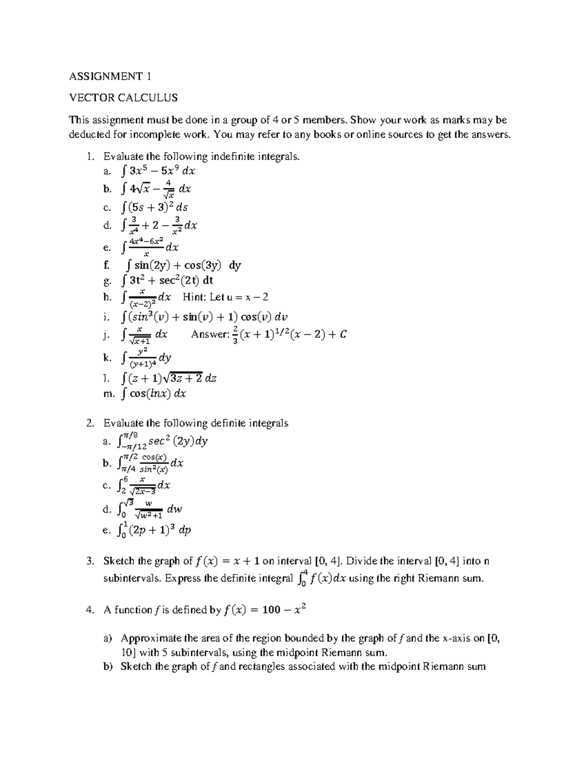 Assignment 1 20212022 - ASSIGNMENT 1 VECTOR CALCULUS This assignment ...