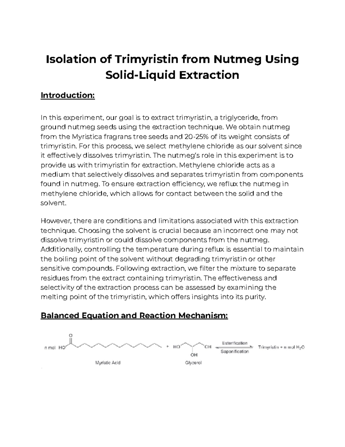 CHEM2211L-E3Extraction Of Nutmeg-Prelab - Isolation of Trimyristin from ...