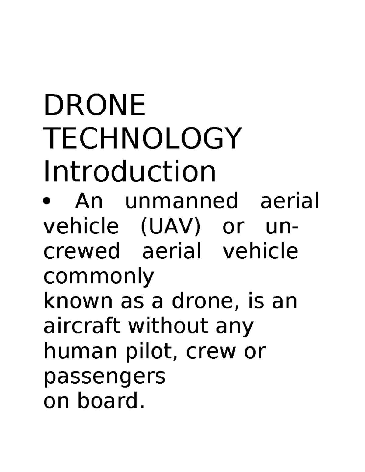 Drone Technology - DRONE TECHNOLOGY Introduction An unmanned aerial ...