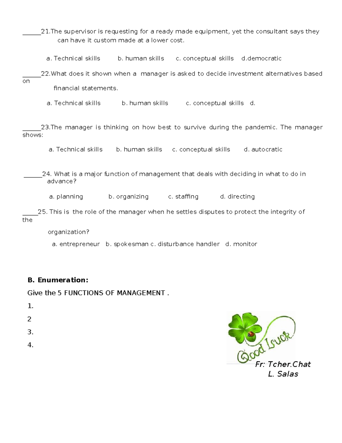 1ST Summative org 7 mgt - Grade 11 ABM strand - ______21 supervisor is ...