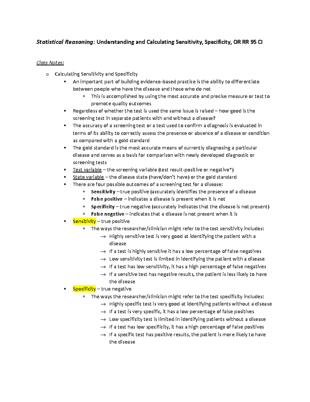 Stats Notes Lecture 19 & 20 - NUR 200 - Studocu