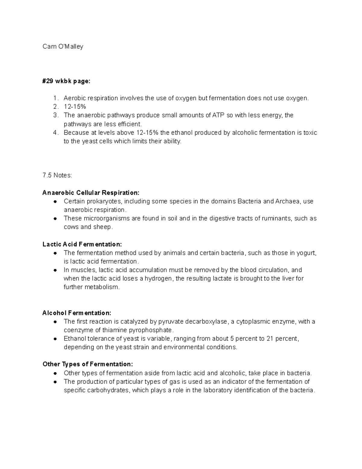 Cameron O'Malley - #29- Wkbk - Anaerobic Pathways and Openstax 7 - Cam ...