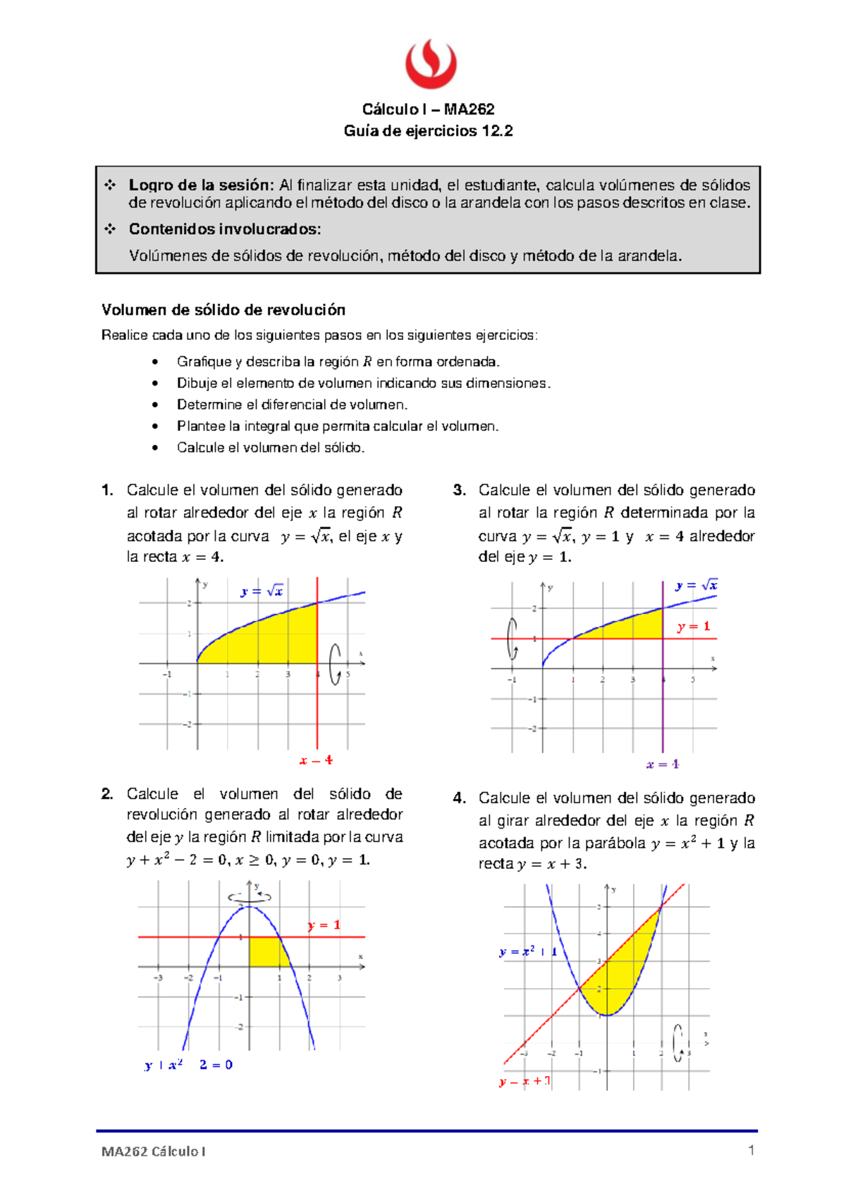 MA262 Guía de ejercicios 12 - MA262 Cálculo I 1 Cálculo I – MA Guía de ejercicios 1 2. 2 Logro ...