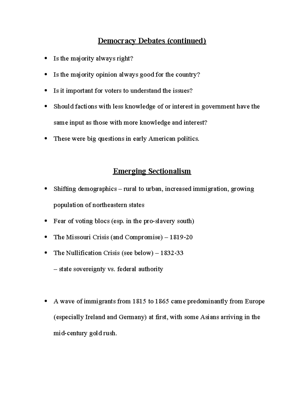 Session 8 - Sectionalism - Democracy debates - New political parties ...