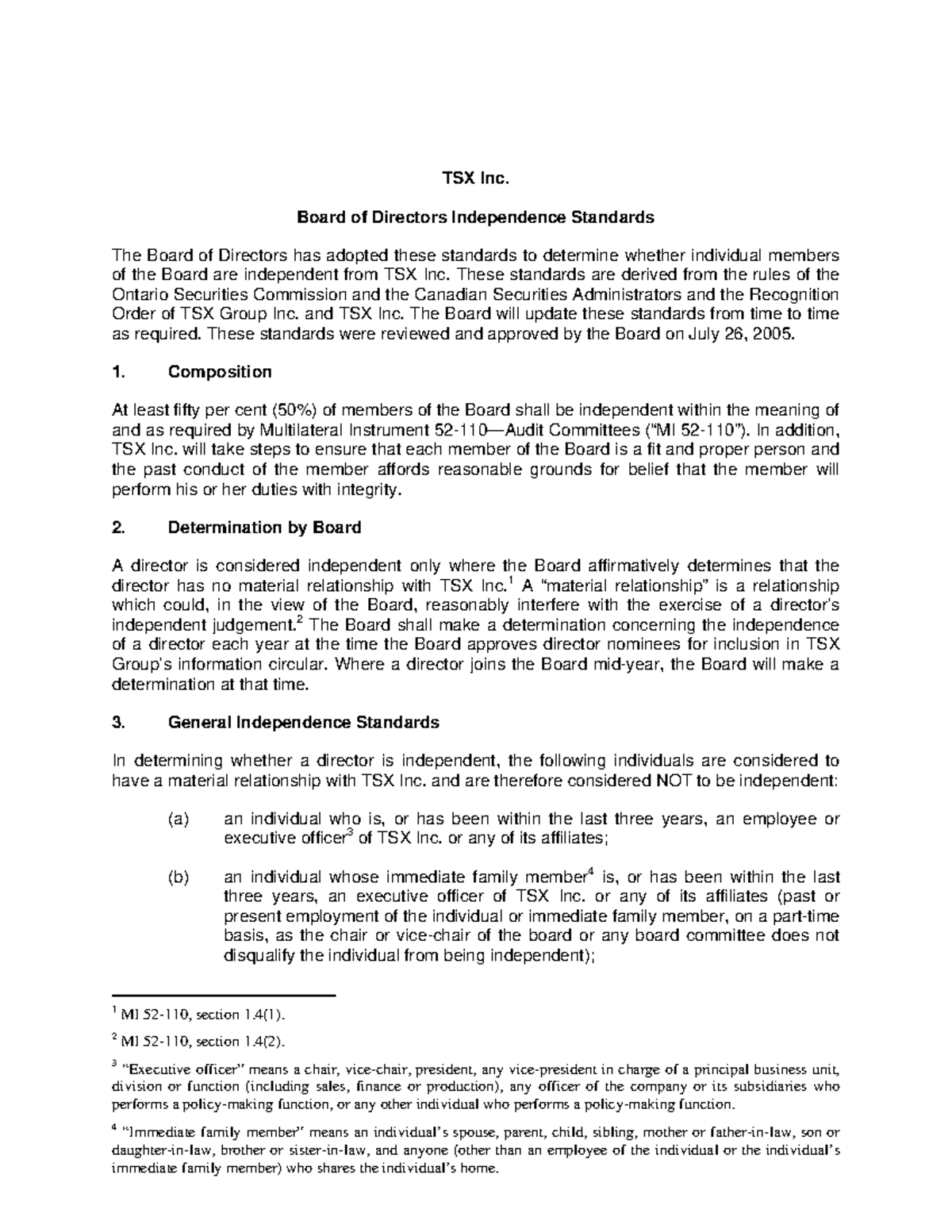 TSX Inc Board Independence Standards - TSX Inc. Board of Directors ...