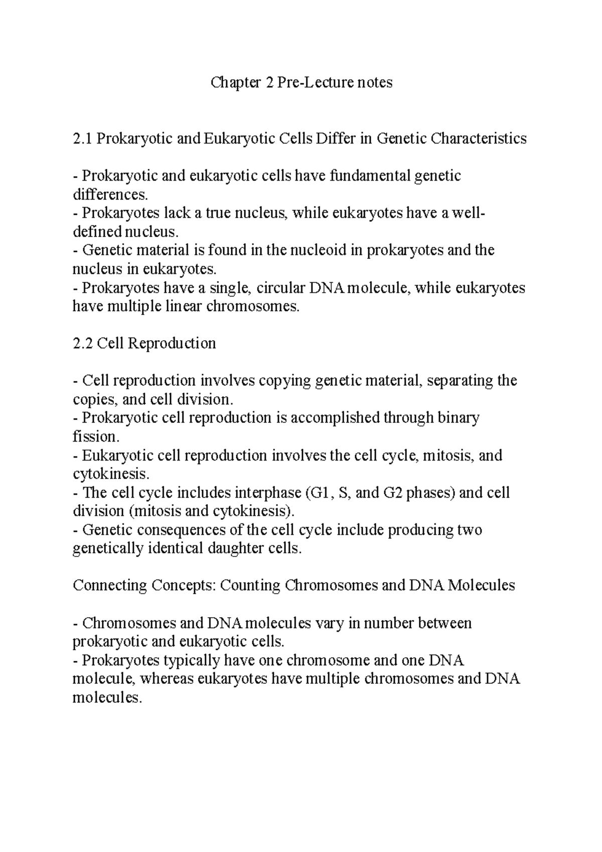 Chapter 2 Pre Lecture Notes Chapter 2 Pre Lecture Notes 2 Prokaryotic And Eukaryotic Cells