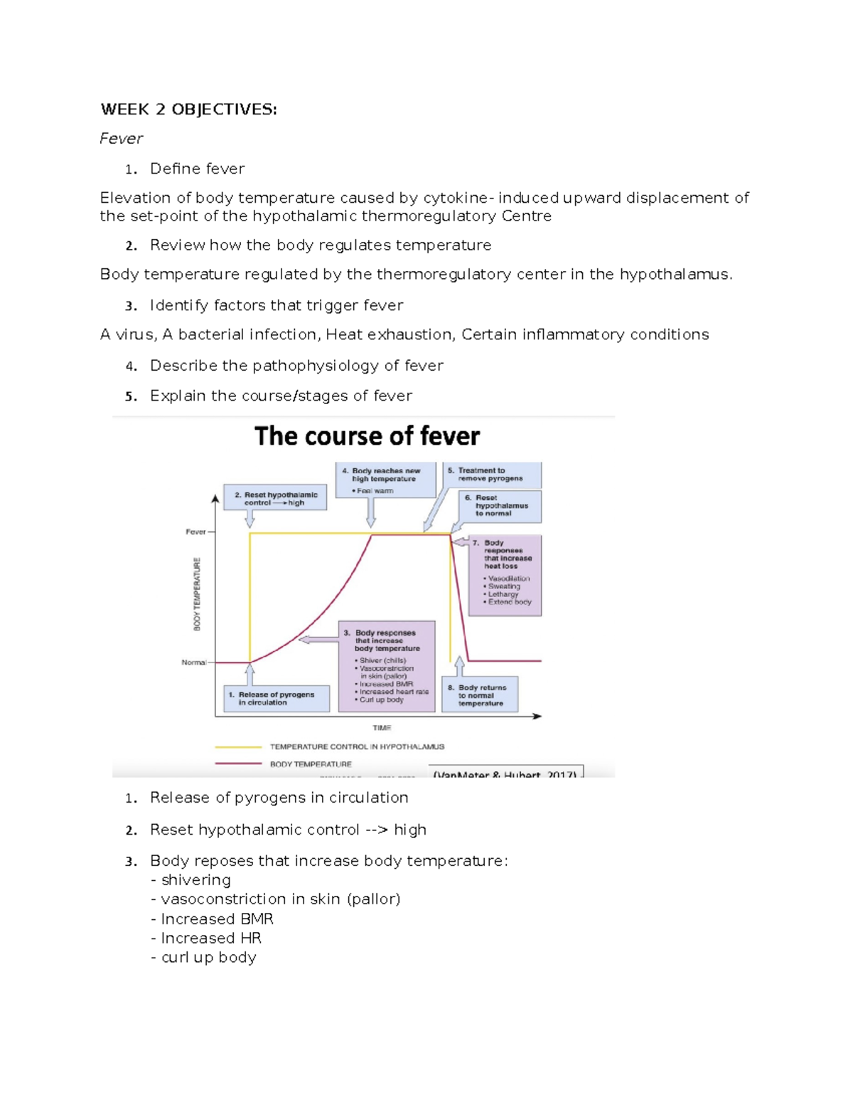 PATH 1016 WEEK 2 Notes - WEEK 2 OBJECTIVES: Fever 1. Define fever ...