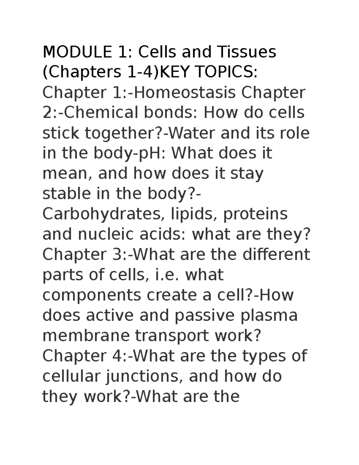 Cells and tissues - MODULE 1: Cells and Tissues (Chapters 1-4)KEY ...