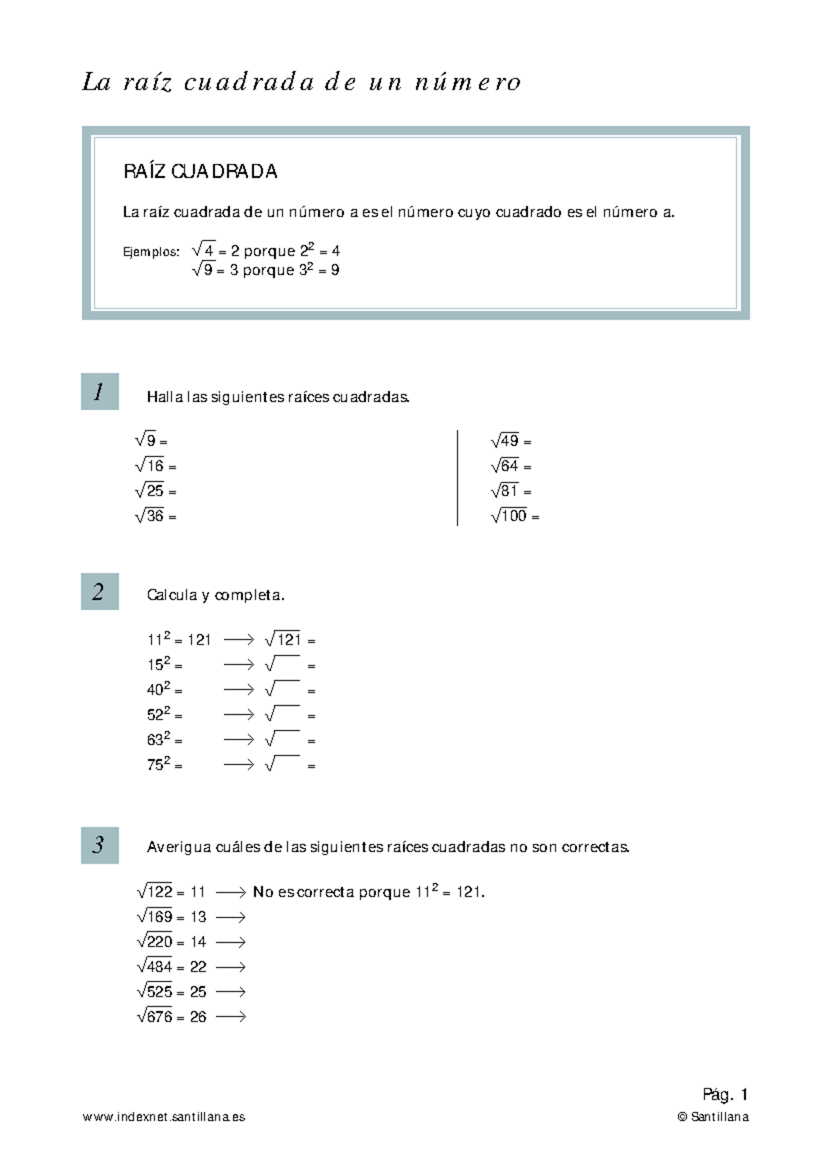 2. Taller Raices Cuadradas - La raíz cuadrada de un número 1 RAÍZ ...