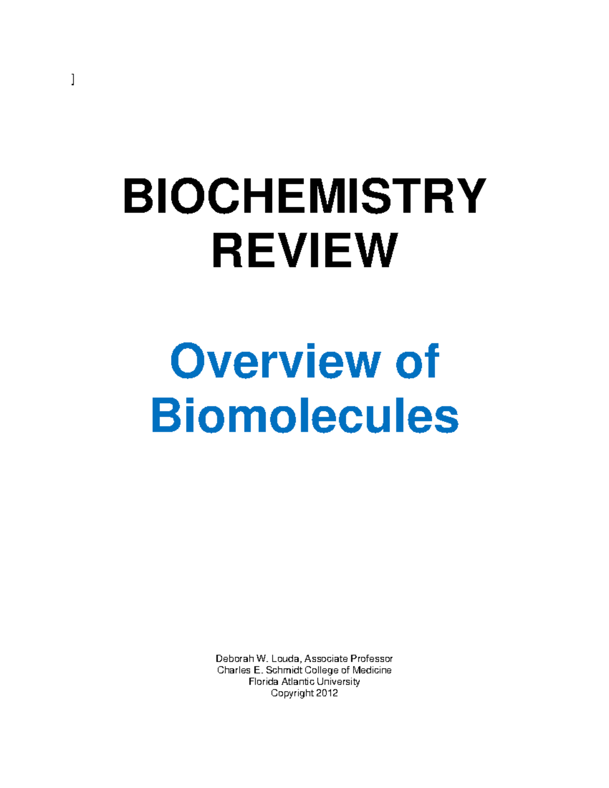 Biomolecules-book-overview - ] BIOCHEMISTRY REVIEW Overview of ...