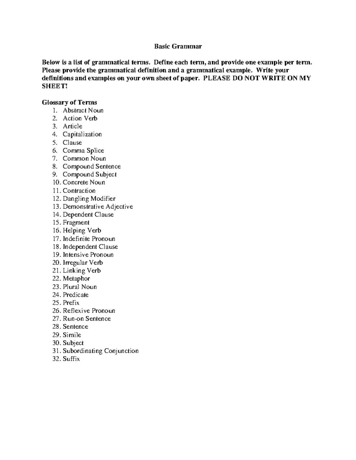 Basic Grammar 2 - It give your words you need to knwo - Basic Grammar Below is a list of ...