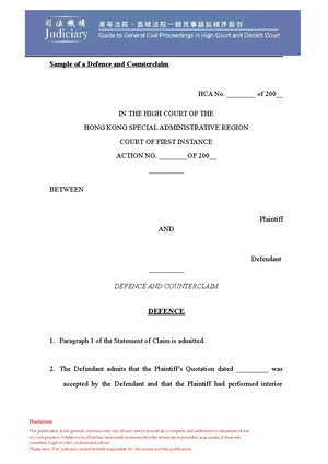 5 Sample Of A Defence And Counterclaim clean 19032009 - Sample of a ...