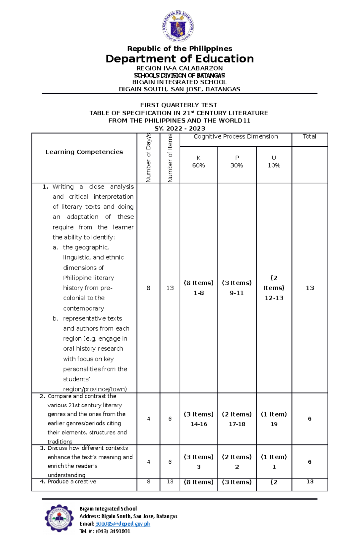 First Periodical Examination IN 21st century Literature - Department of ...