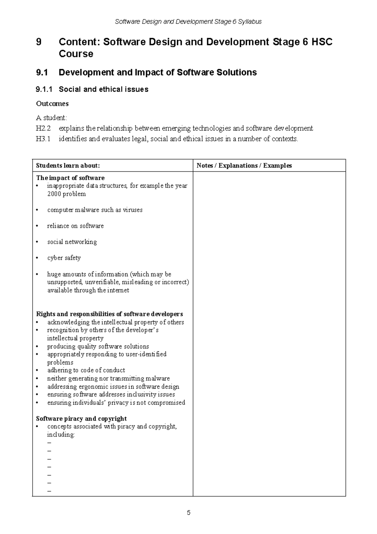 Syllabus notes template - 9 Content: Software Design and Development ...