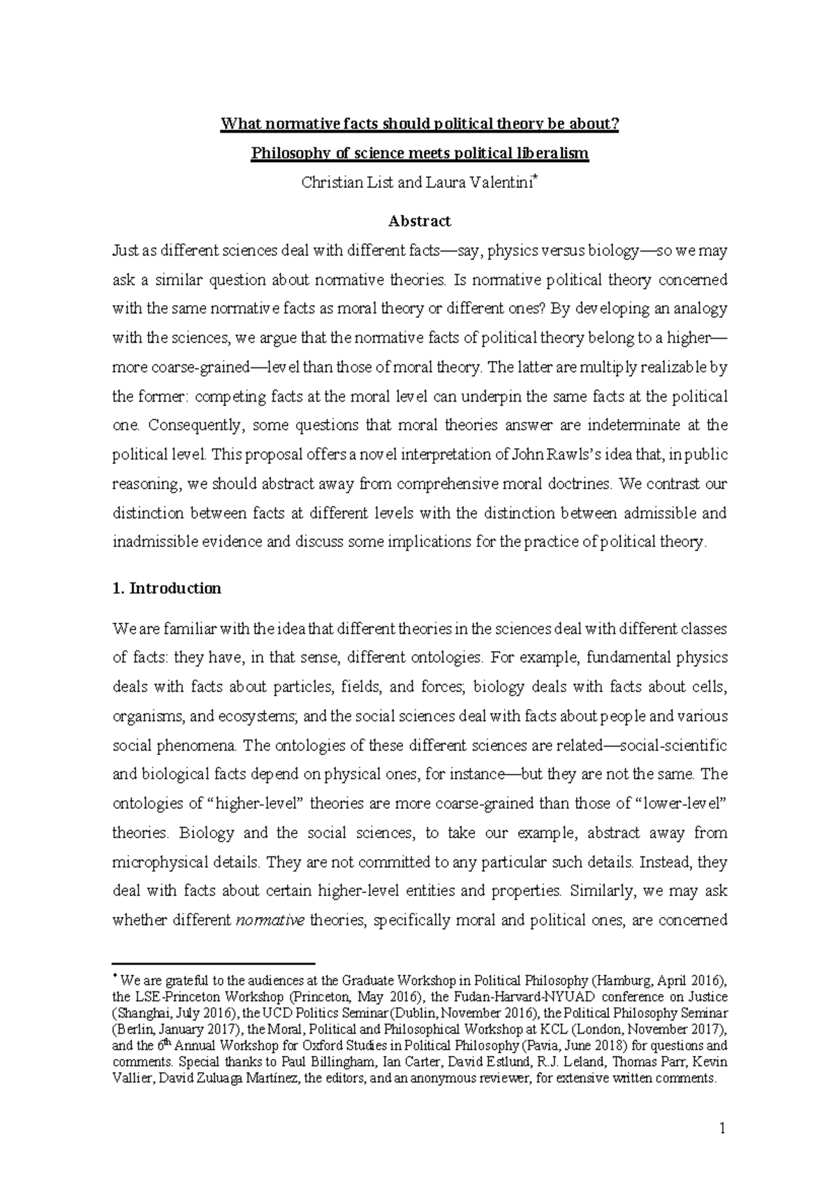 Valwnfv 1 - Political science notes - What normative facts should ...