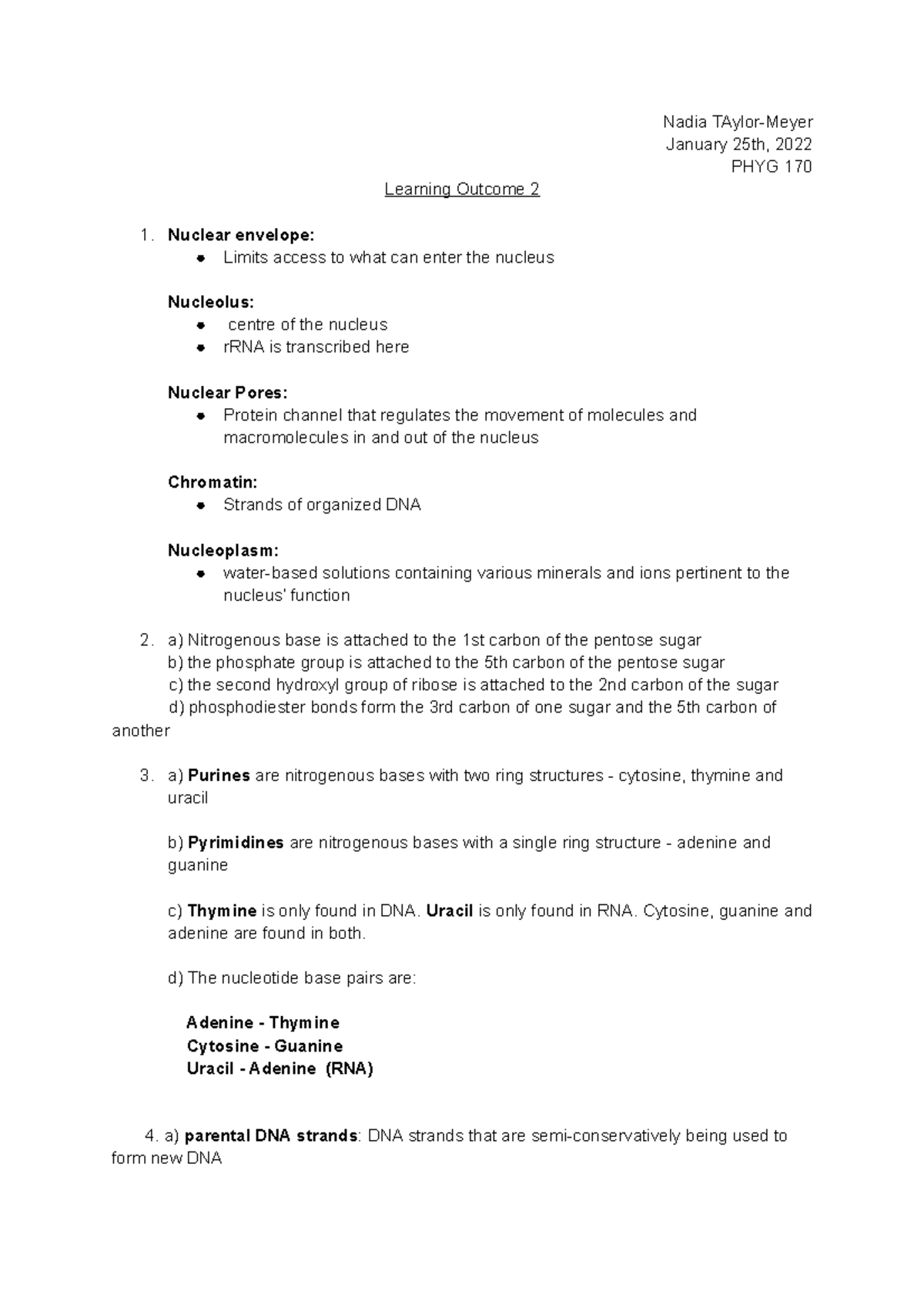 Learning Outcome Module 2 - Nadia TAylor-Meyer January 25th, 2022PHYG ...