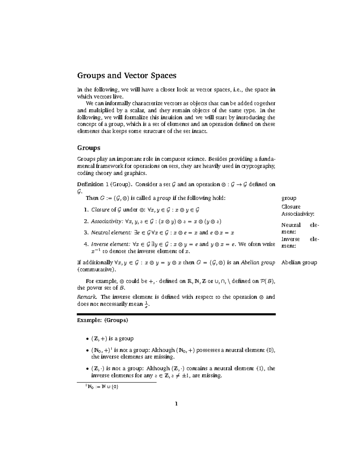 Groups & Vectors Spaces - Groups and Vector Spaces In the following, we ...