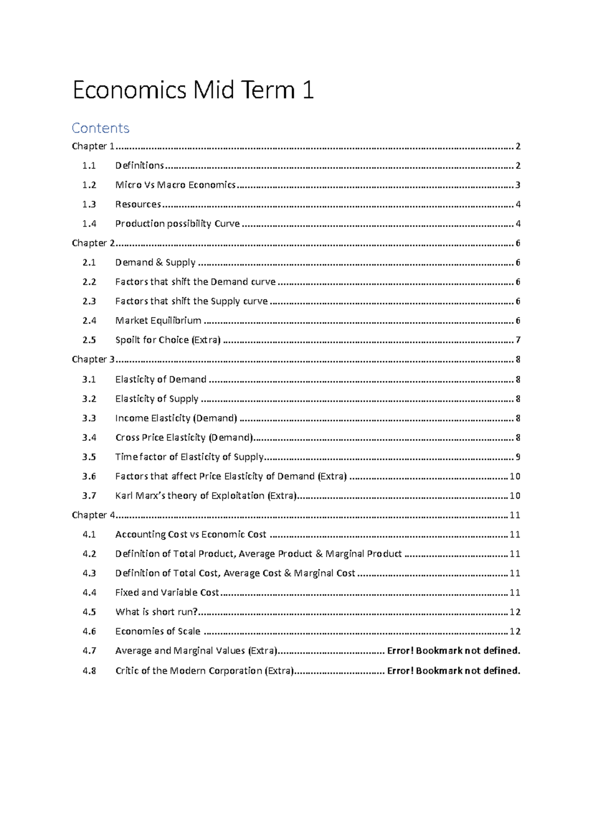 Economics Mid Term 1 Review - Contents 4 Average and Marginal Values - Studocu