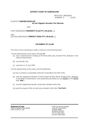 Week 8 Application for summary judgment - SUPREME COURT OF QUEENSLAND ...