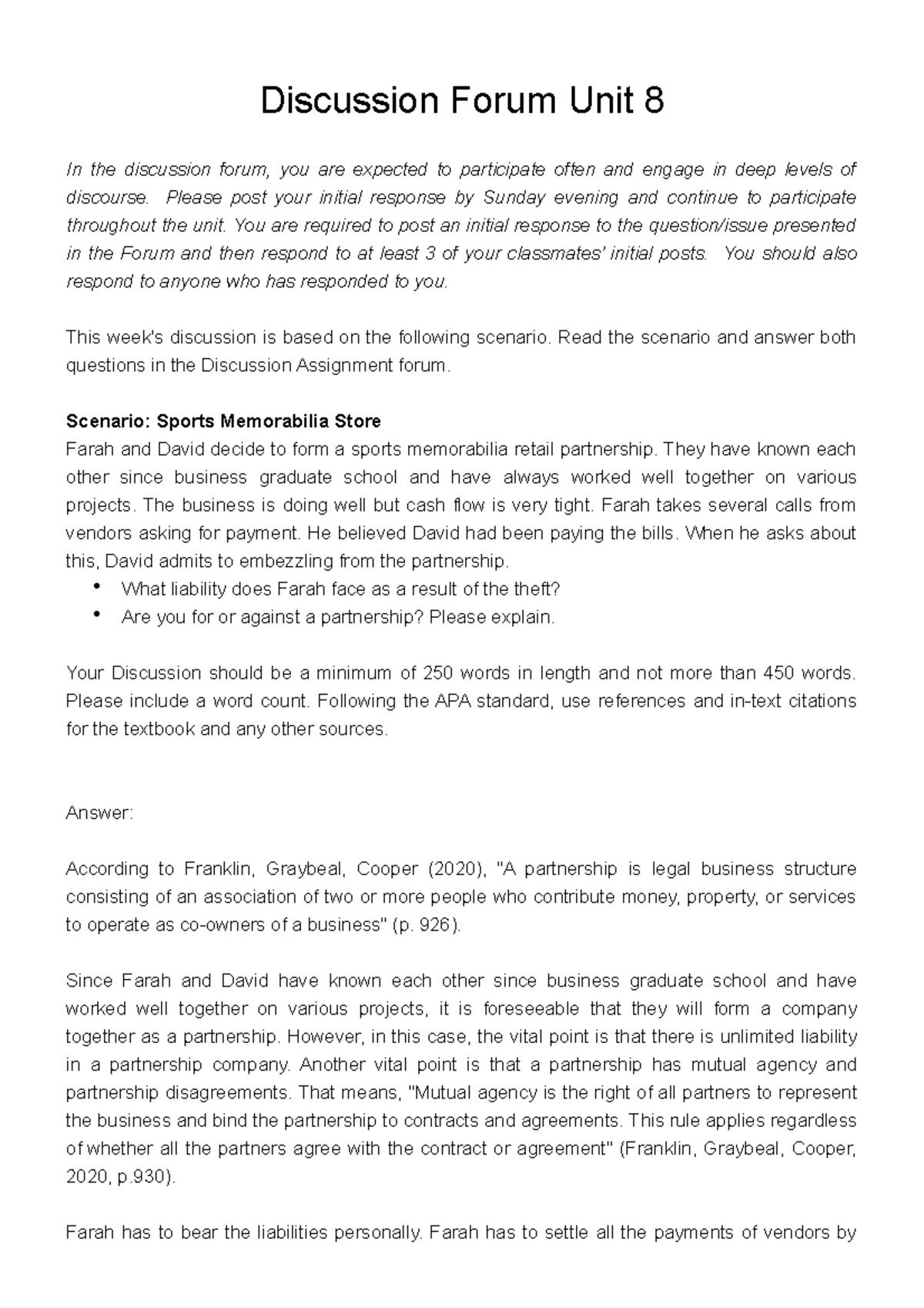 BUS 1102 Discussion Assignment Unit 8 (Stu Docu) - Discussion Forum ...