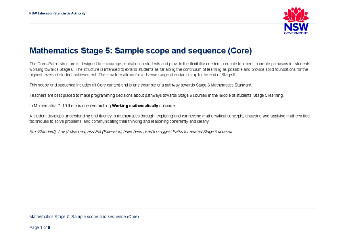 02 sample scope and sequence stage 5 core - NSW Education Standards ...