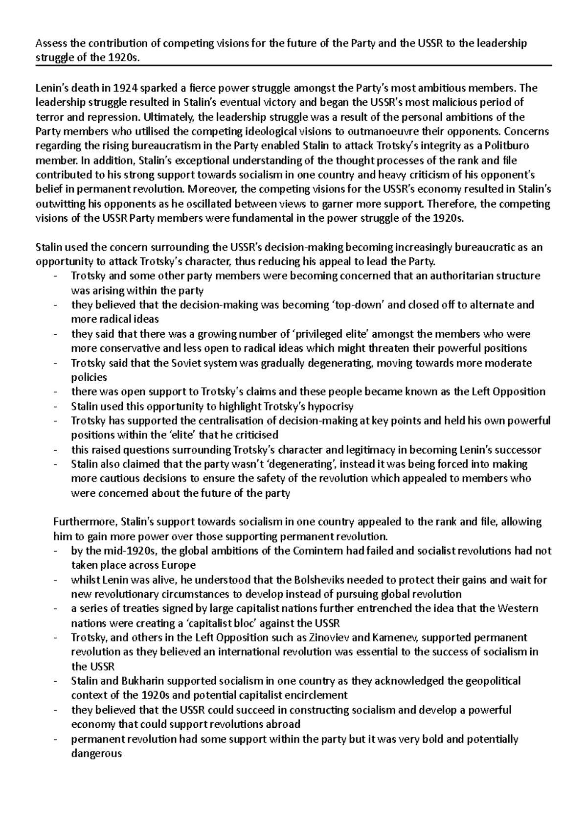 Competing Visions - Russia Essay Plan - HST2613 - USyd - Studocu