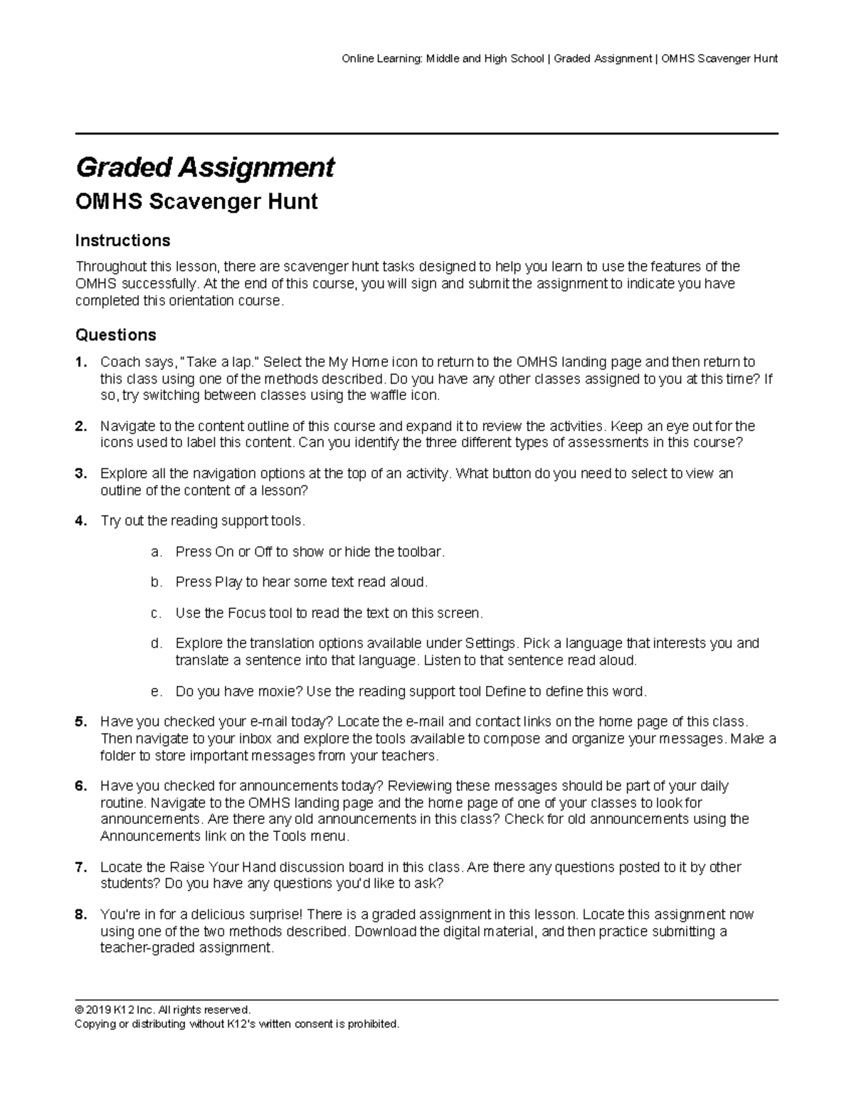 ORN010E2 Online Learning OMHS Scavenger Hunt GA - Online Learning ...