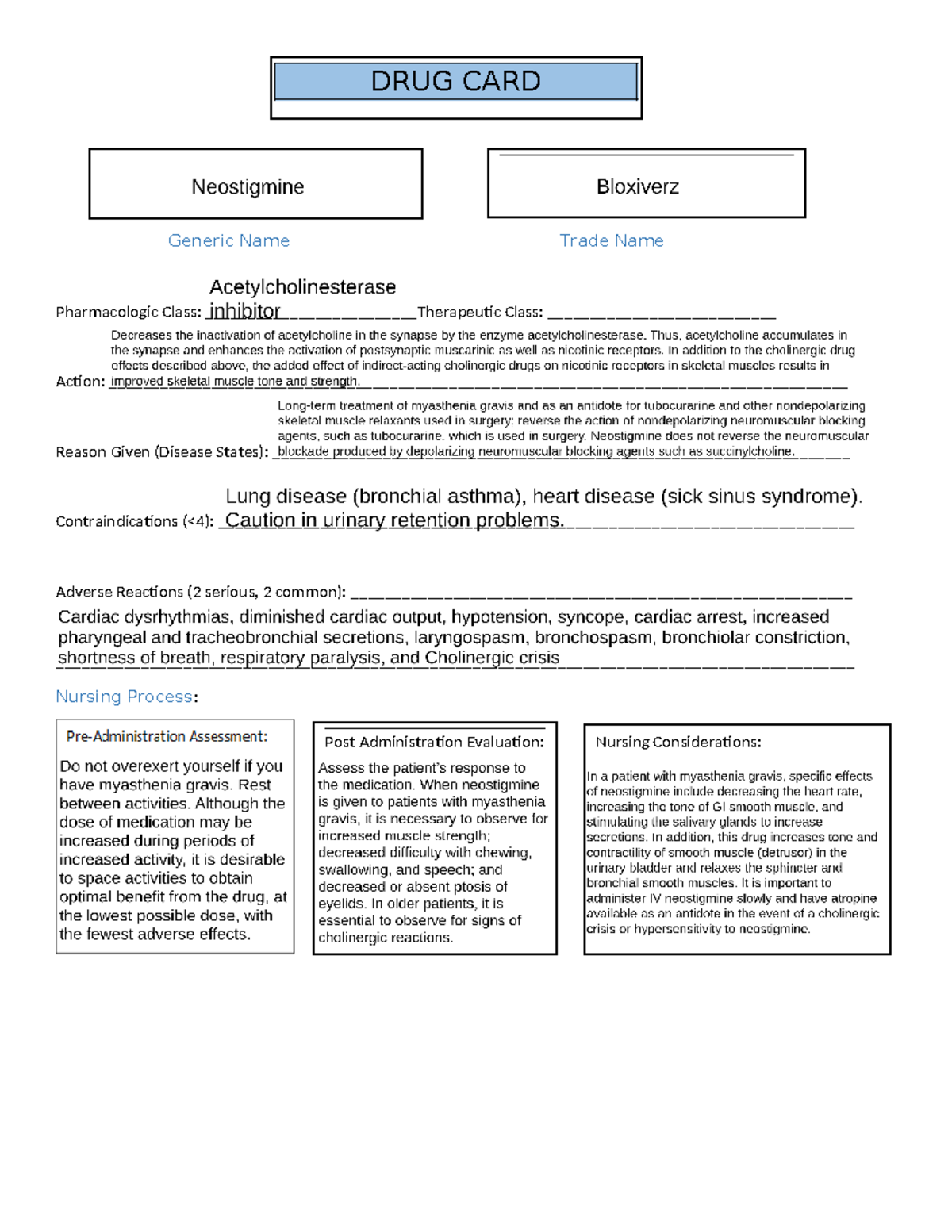 Module 13 Drug Cards Test 4 Part 1 - Generic Name Trade Name ...