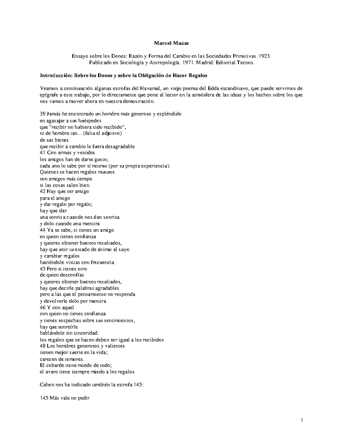 4 Mauss ensayo sobre el don - Marcel Mauss Ensayo sobre los Dones ...