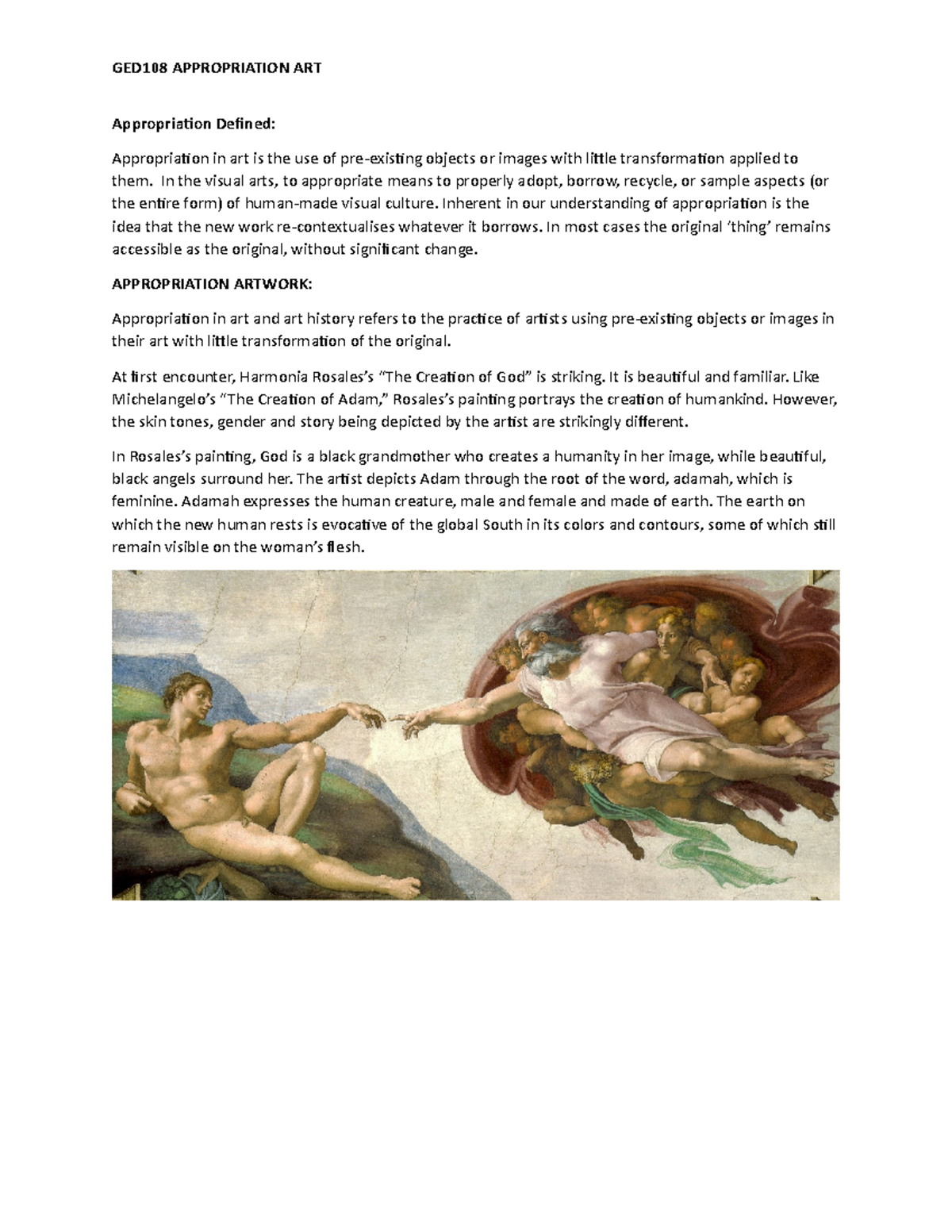 GED108-M3-EXAM - Exam - Appropriation Defined: Appropriation in art is ...