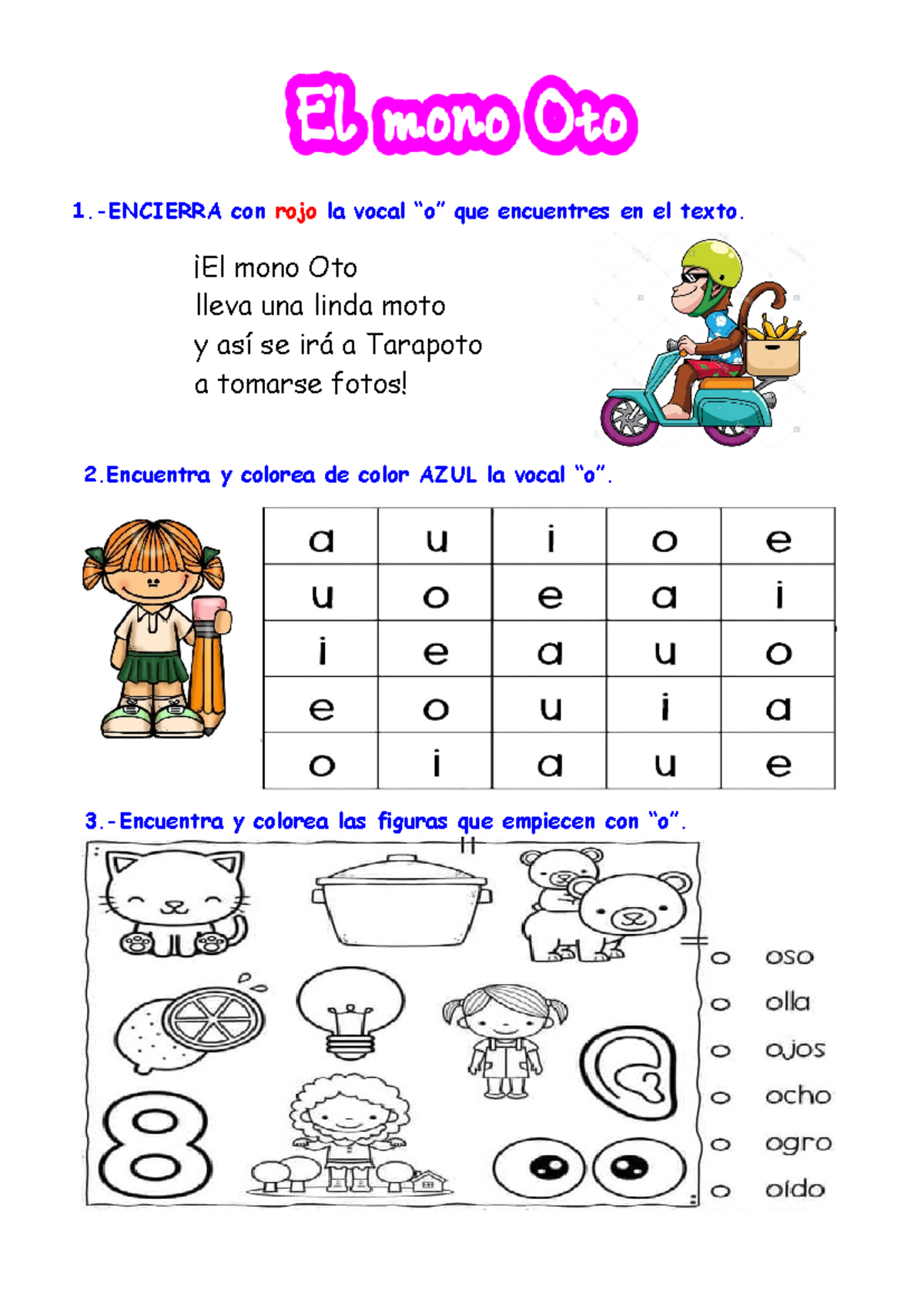 Vocal O- Ficha 2 - 1.-ENCIERRA con rojo la vocal “o” que encuentres en ...