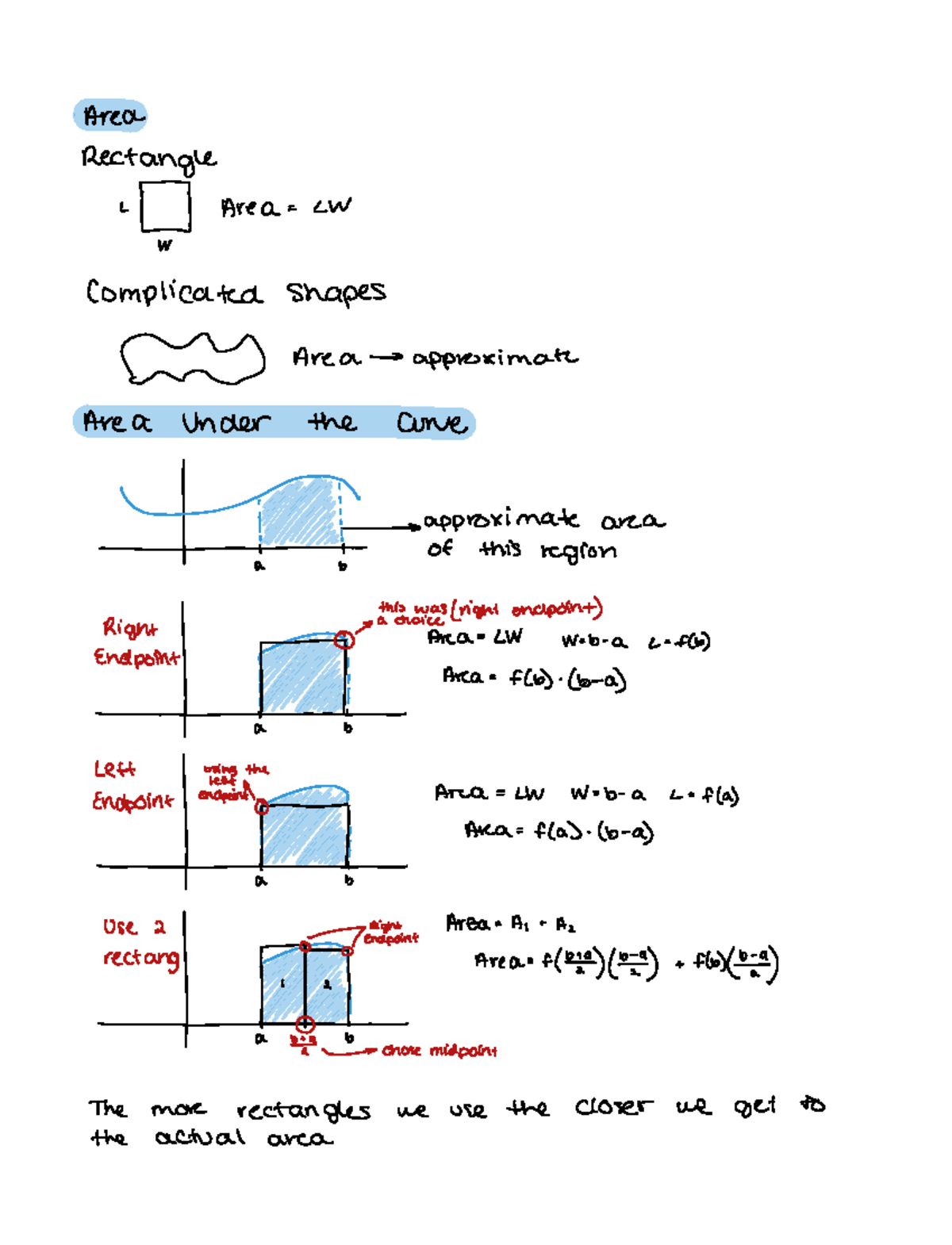Lecture 27 Approximating Are Under Curves - Area rectangle if Area cw W ...