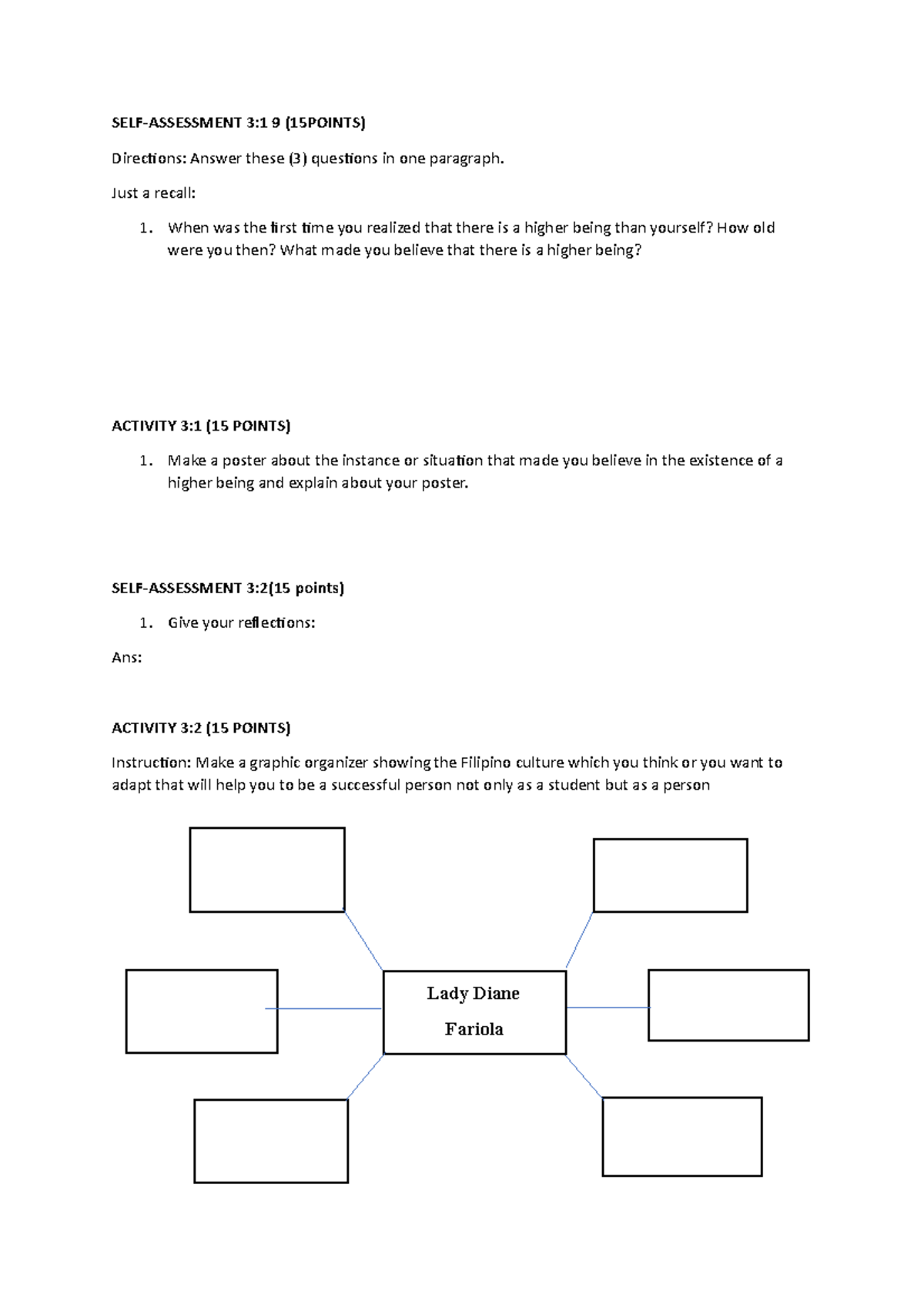Understanding THE SELF Module 3 - SELF-ASSESSMENT 3:1 9 (15POINTS ...