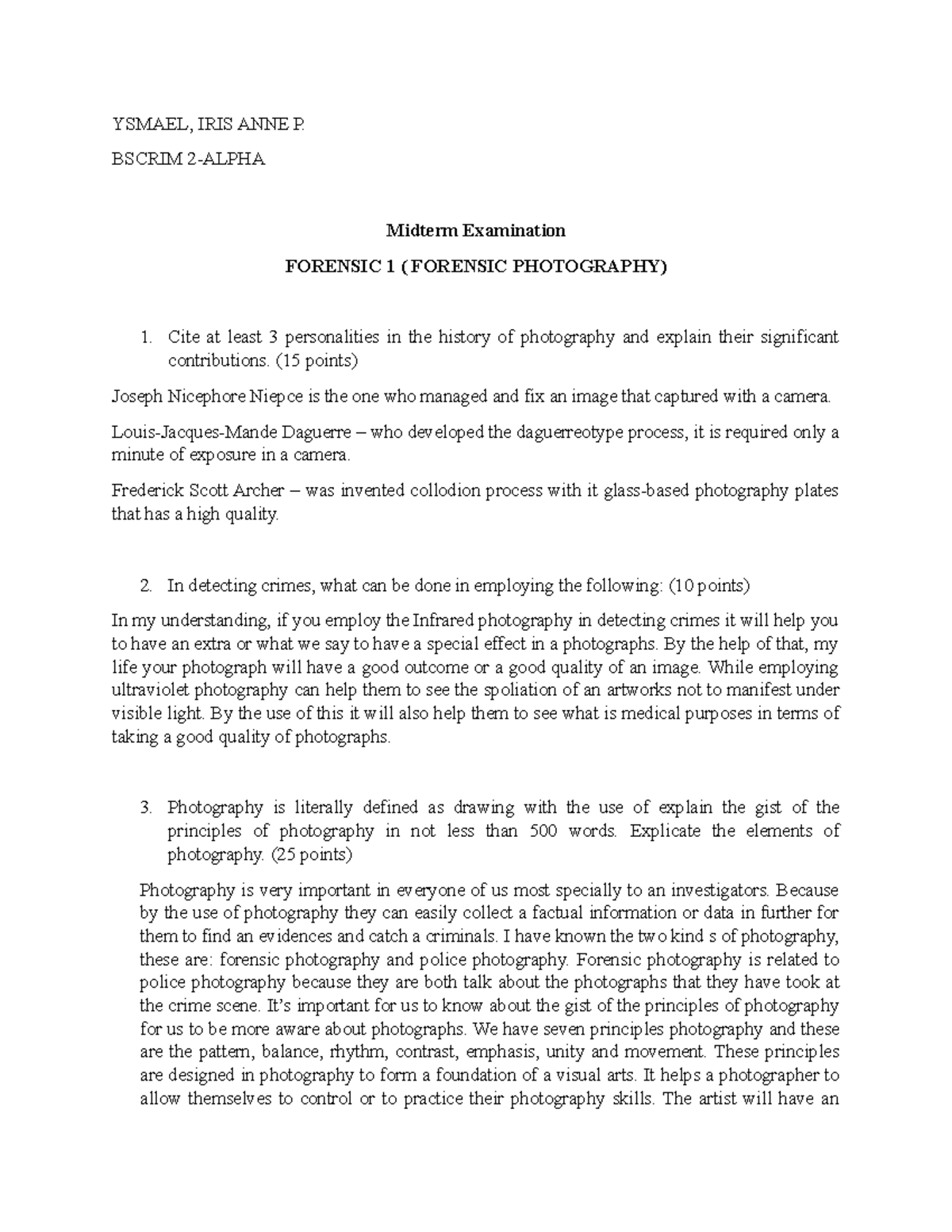 Ysmael IRIS ANNE P ( Midterm EXAM) Forensic Photography - YSMAEL, IRIS ...