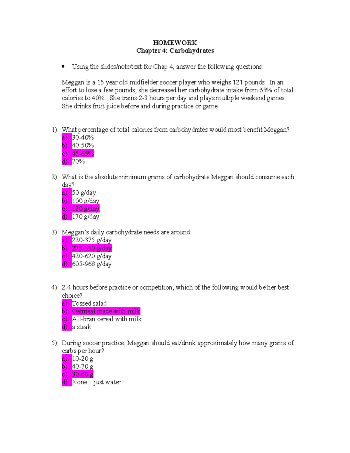 Homework Chap4 Carbs - HOMEWORK Chapter 4: Carbohydrates Using the ...