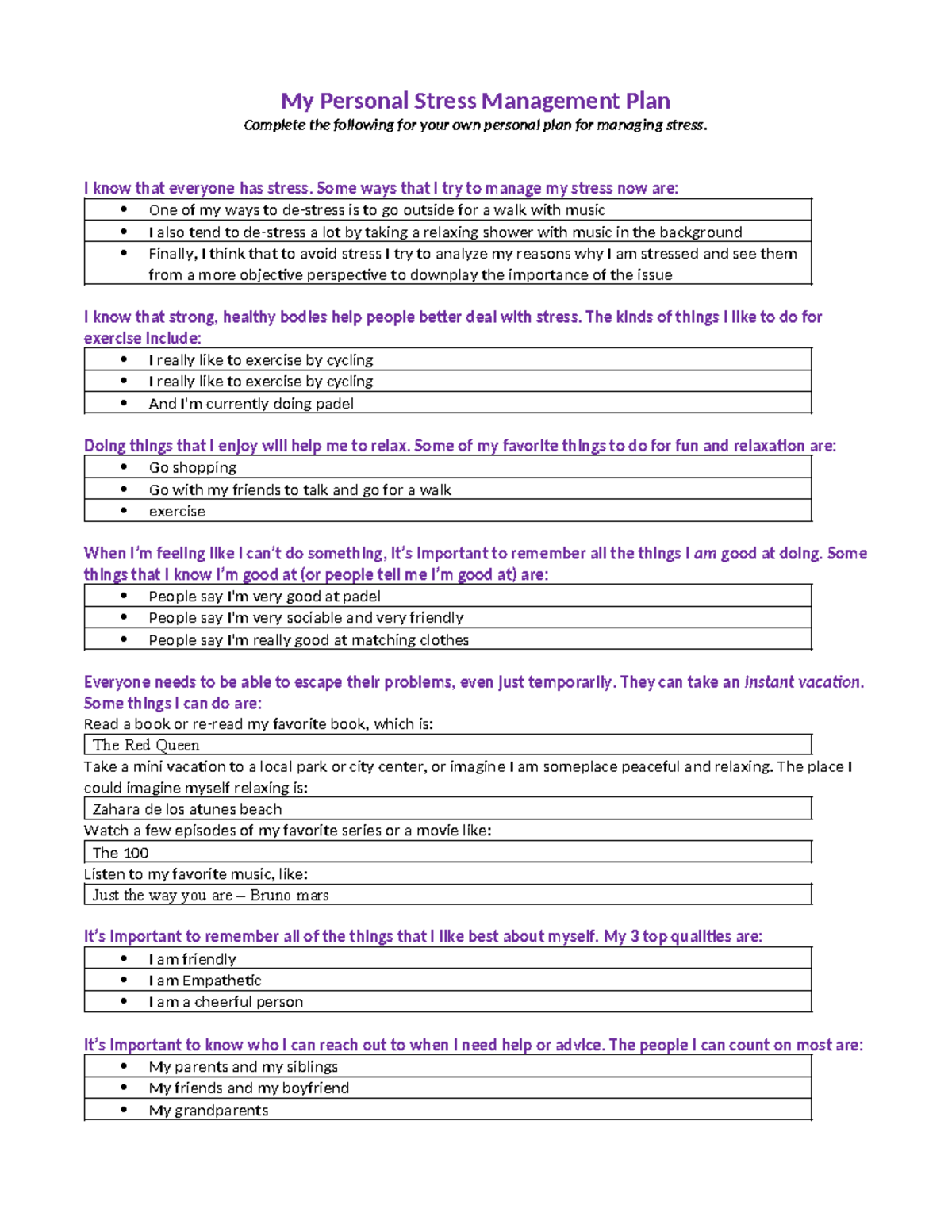 Stress activity bach dual - My Personal Stress Management Plan Complete ...