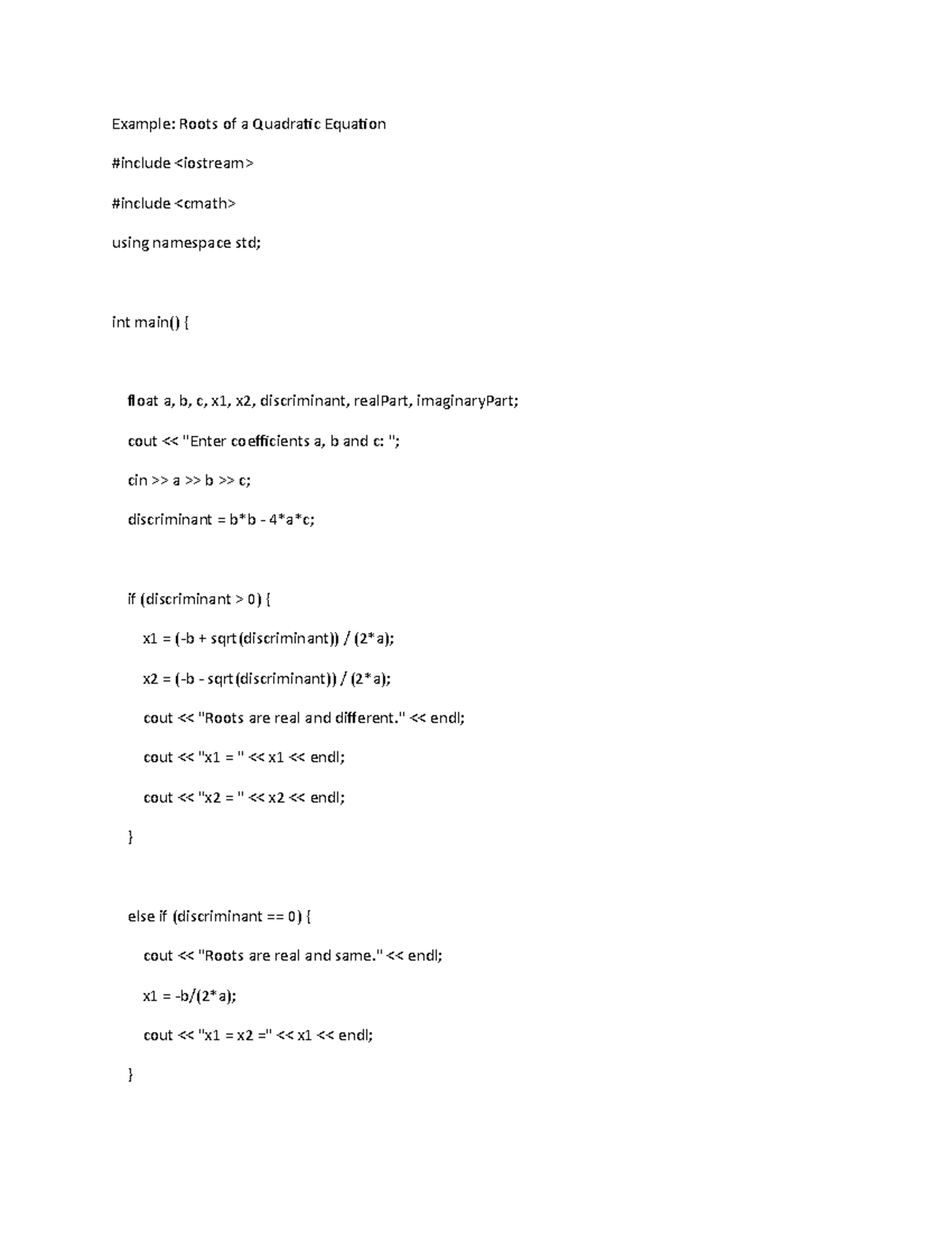 C11 - Assignment - Example: Roots of a Quadratic Equation #include #include using namespace std ...