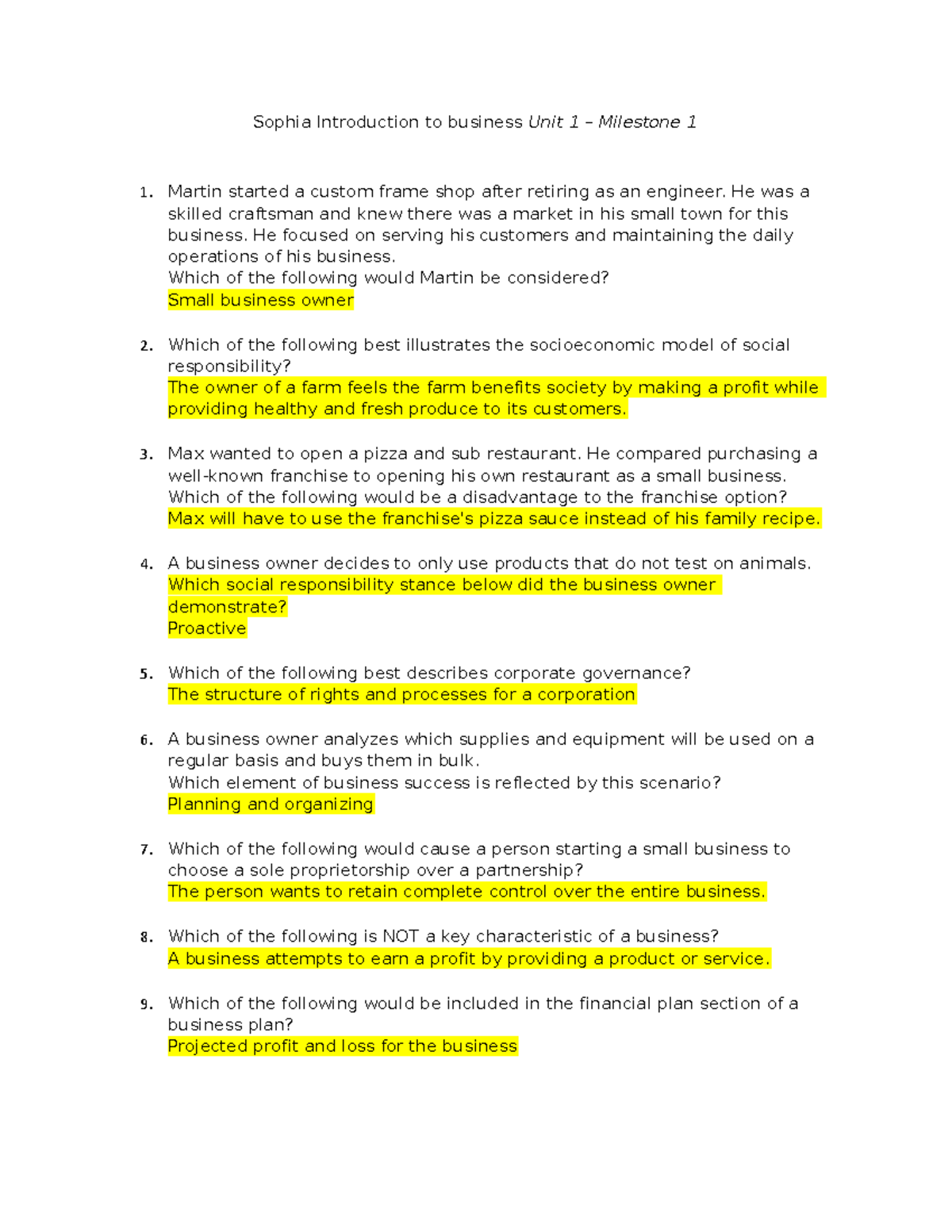 Introduction to business Unit 1 – Milestone 1 - Sophia Introduction to ...