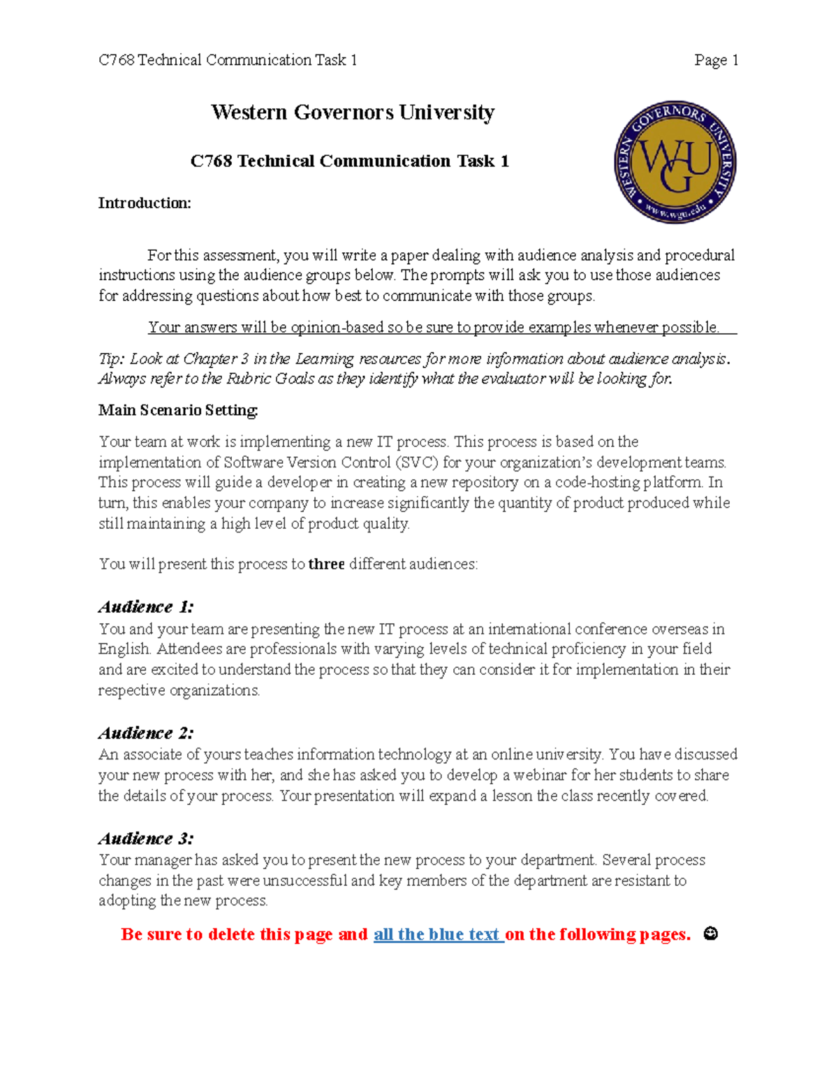 A Tip for C768 Task 1 - A Tip for C768 Task 1 - Western Governors ...