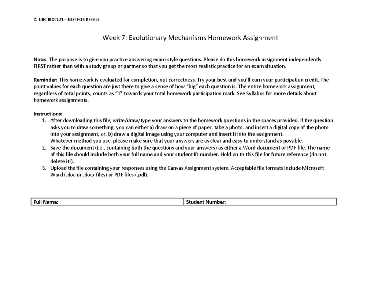Week 7 - Homework Assignment (mechanisms) - Week 7: Evolutionary Mechanisms Homework Assignment ...