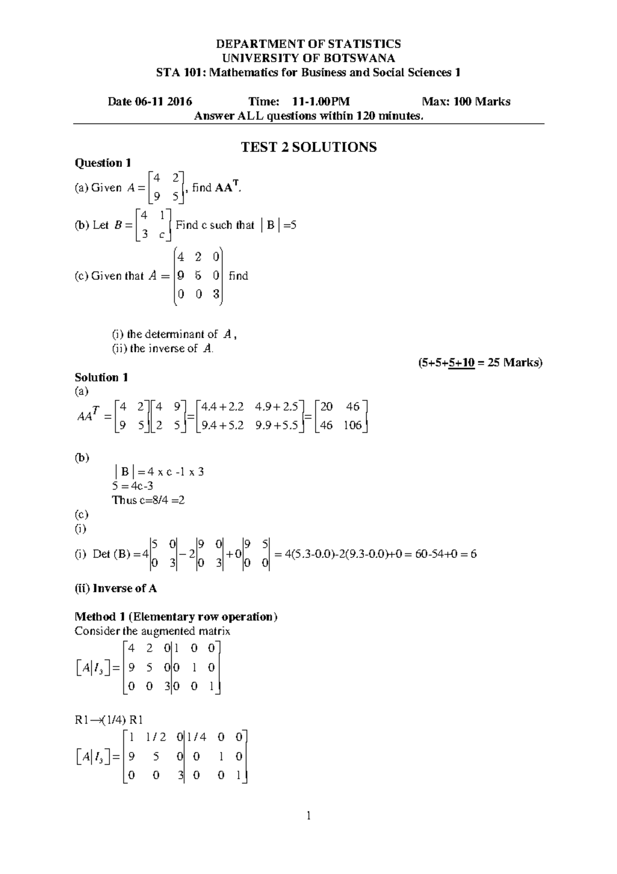 7 STA101 TEST 2 Solution-5 Nov 2016 - DEPARTMENT OF STATISTICS ...