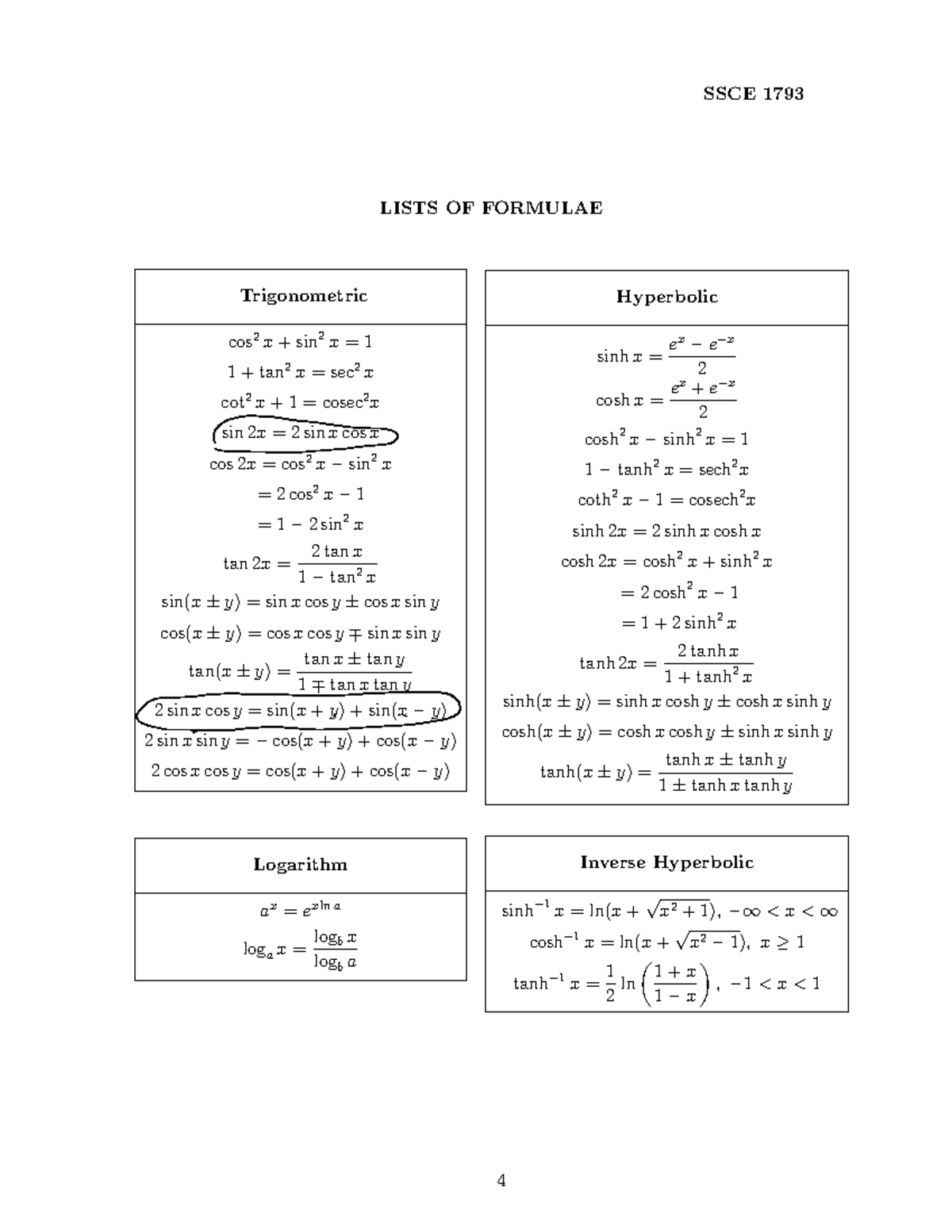 Lists of Formulae (1) - SSCE 1793 LISTS OF FORMULAE Trigonometric cos 2 ...