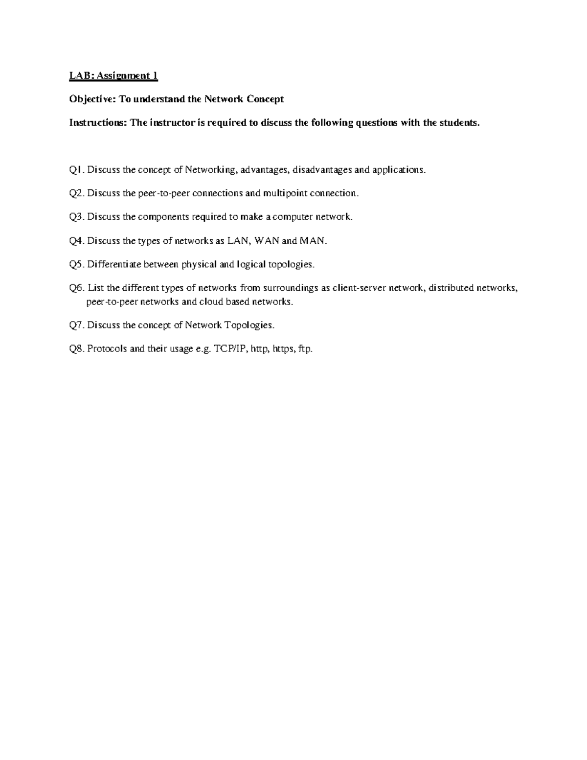 Assignment 1 - Q1. Discuss the concept of Networking, advantages ...