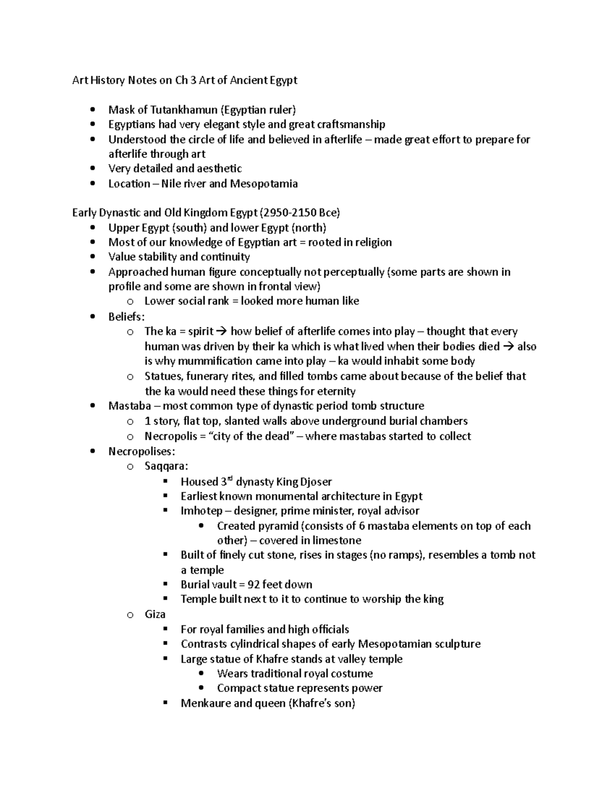 Art History Notes on Ch 3 Art of Ancient Egypt - Studocu