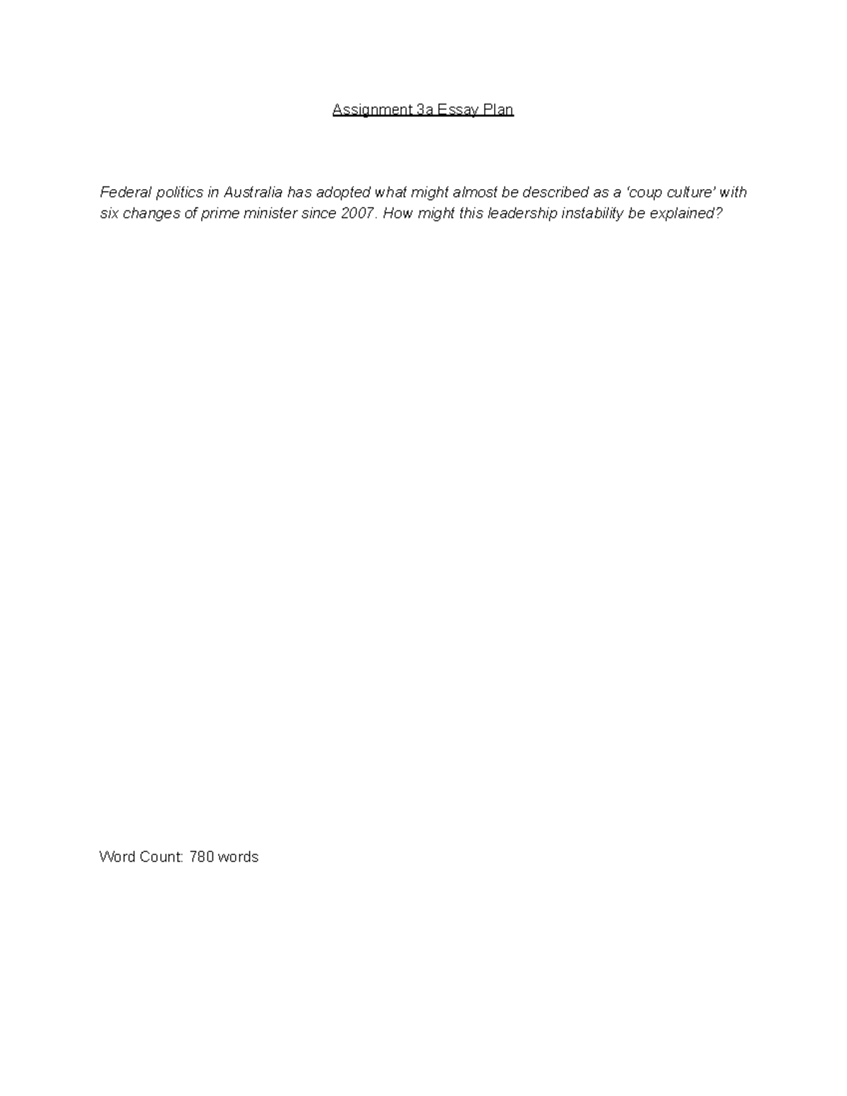Australian Politics Assignment 3a Essay Plan - Assignment 3a Essay Plan ...