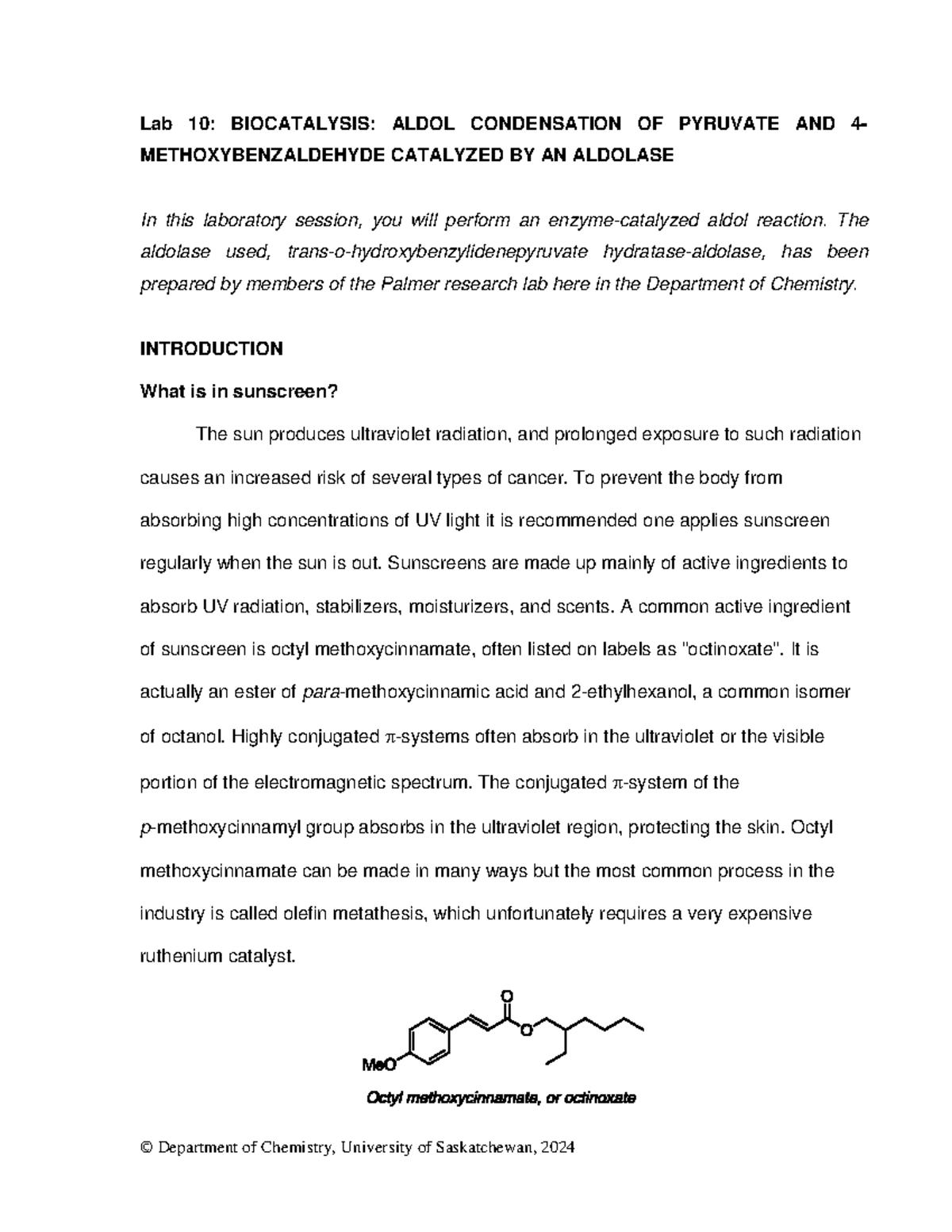 Lab 10 Bio Catalysis Intro and Expt - Lab 10: BIOCATALYSIS: ALDOL ...