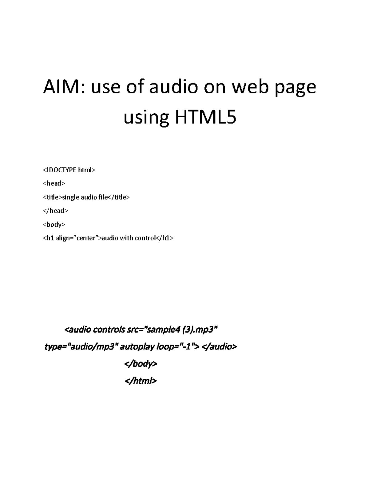 Document 2 sop 1 009 - AIM: use of audio on web page using HTML - Studocu