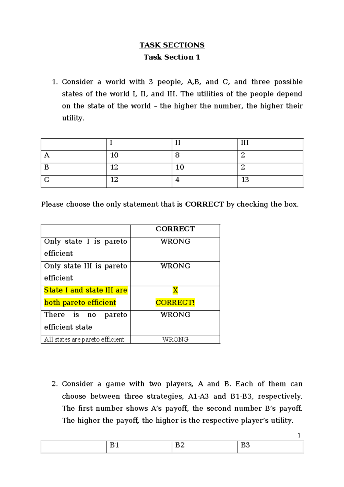 Econ130 task sections - 1 TASK SECTIONS Task Section 1 Consider a world ...