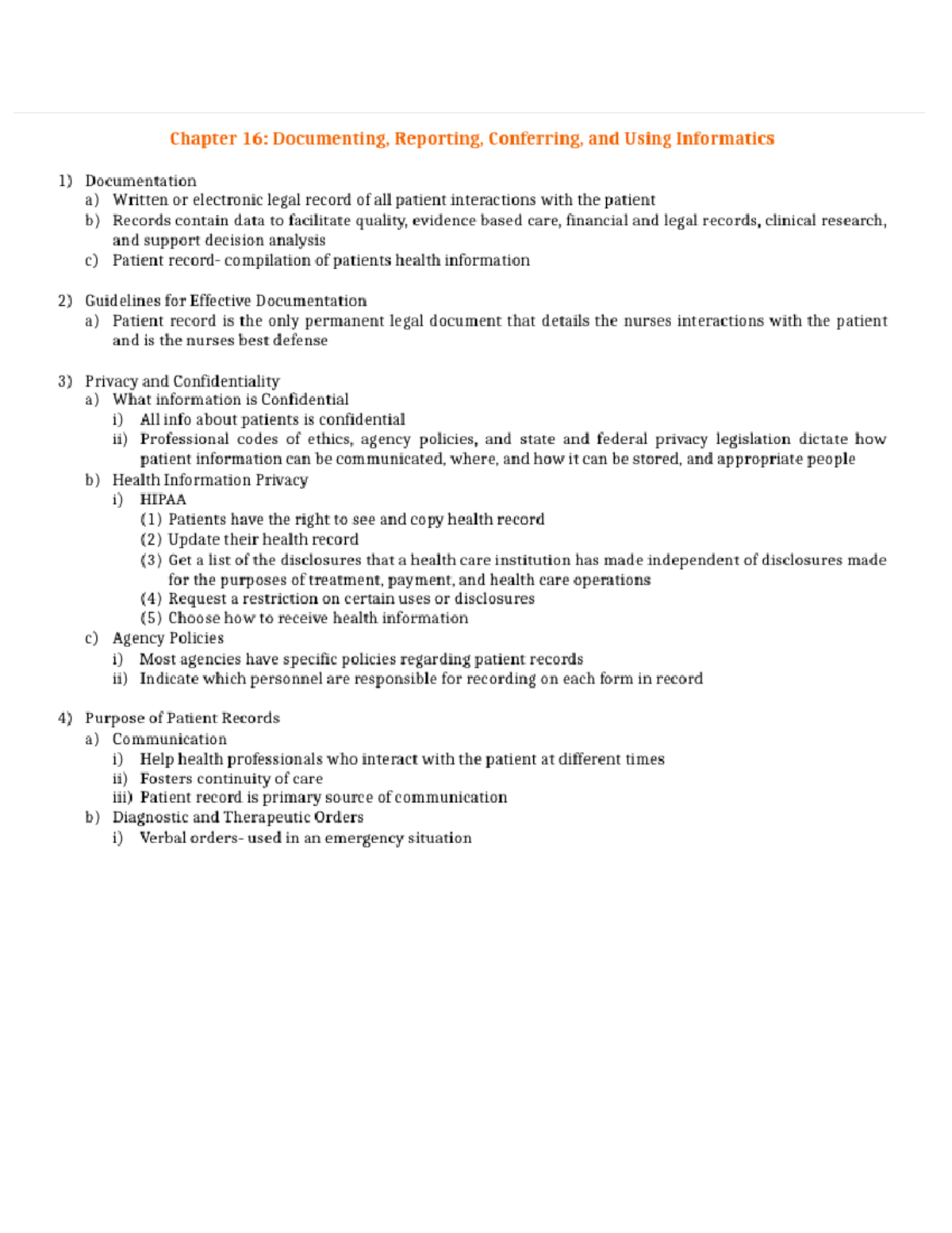 Foundations ch 19 study guide - Chapter 16: Documenting, conferring. and Using Informatics - Studocu