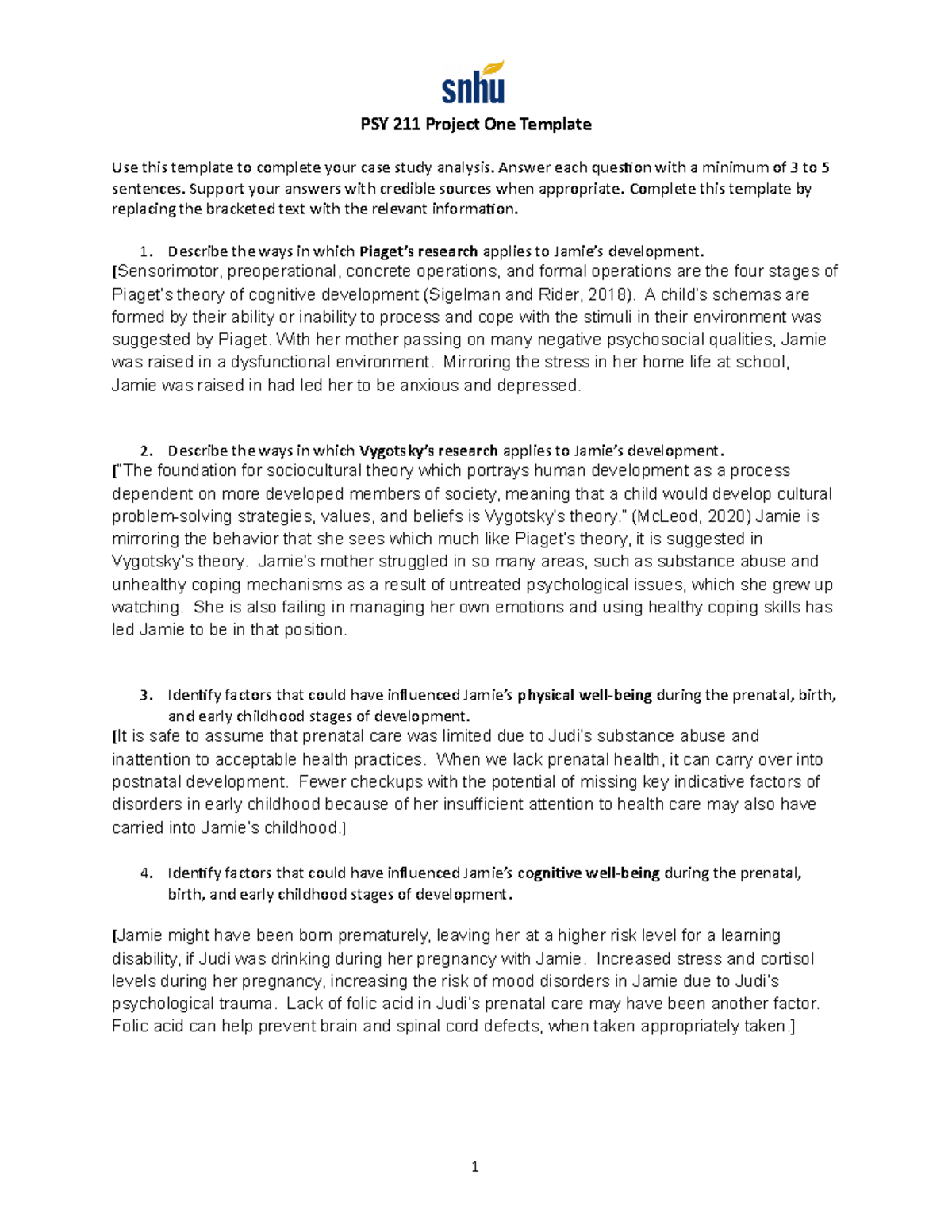 PSY 211 Project One - PSY 211 Project One Template Use this template to ...